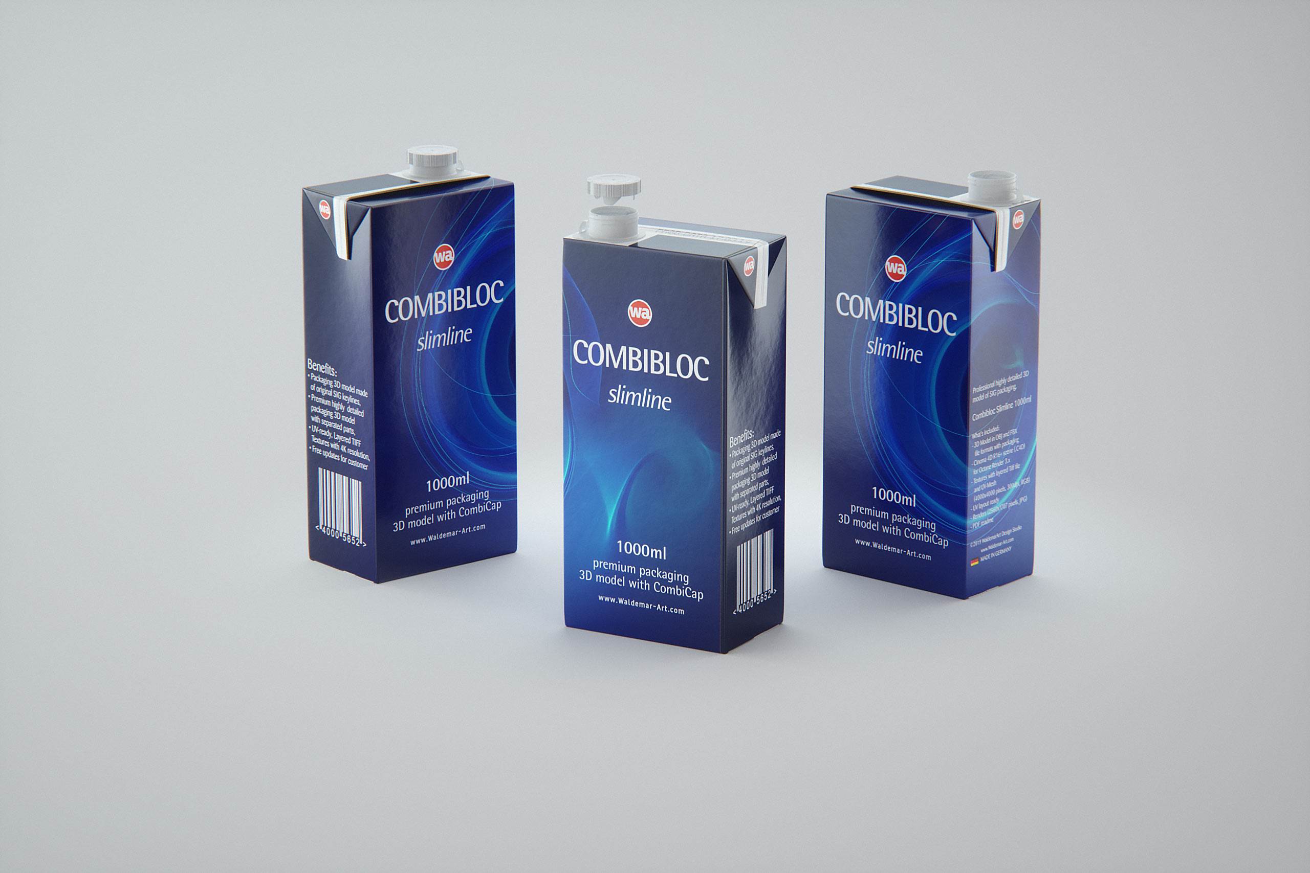 SIG Combibloc Slimline 1000ml with combiCap Packaging 3D model / WA ...